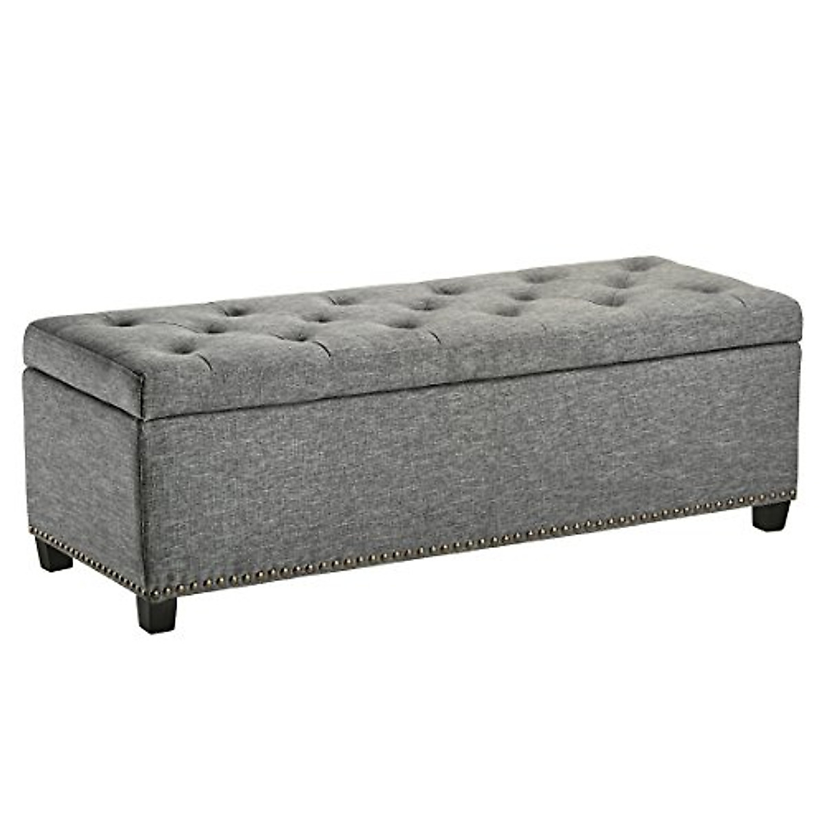 FIRST HILL FHW Thomas Rectangular Storage Ottoman Bench, Large, Stone Grey