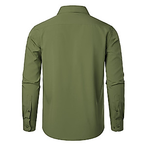 ZEROYAA Men's Regular Fit Dress Shirt Solid Wrinkle-Free Long Sleeve Casual Business Button Up Shirts with Pocket ZSSCL05-Army Green Medium