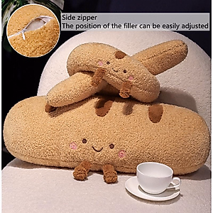 Baguette Bread Plush Throw Pillow,Cute bread Plush Long Body Pillow, Lumbar Baguette Back Cushion, Funny Food Plushies Stuffed Toy Sleeping Hugging Pillow for Girls (Long baguette, 47*3.9in)