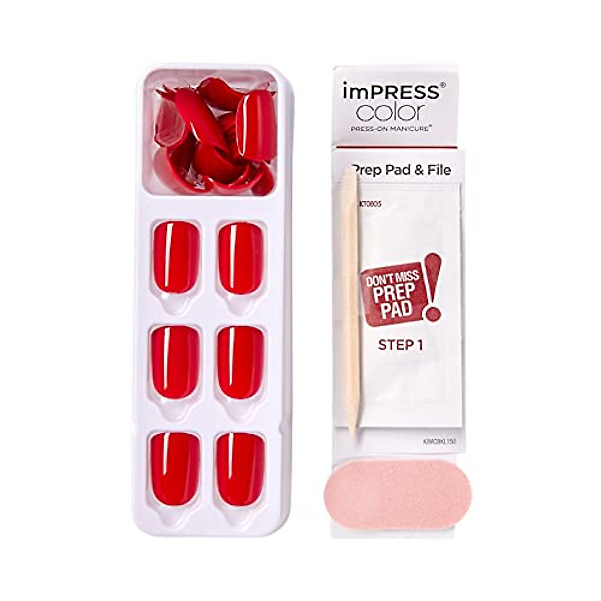 KISS imPRESS Color Polish-Free Solid Color Press-On Nails, PureFit Technology, Short Length, 'Reddy or Not', Includes Prep Pad, Mini Nail File, Cuticle Stick and 30 Fake Nails