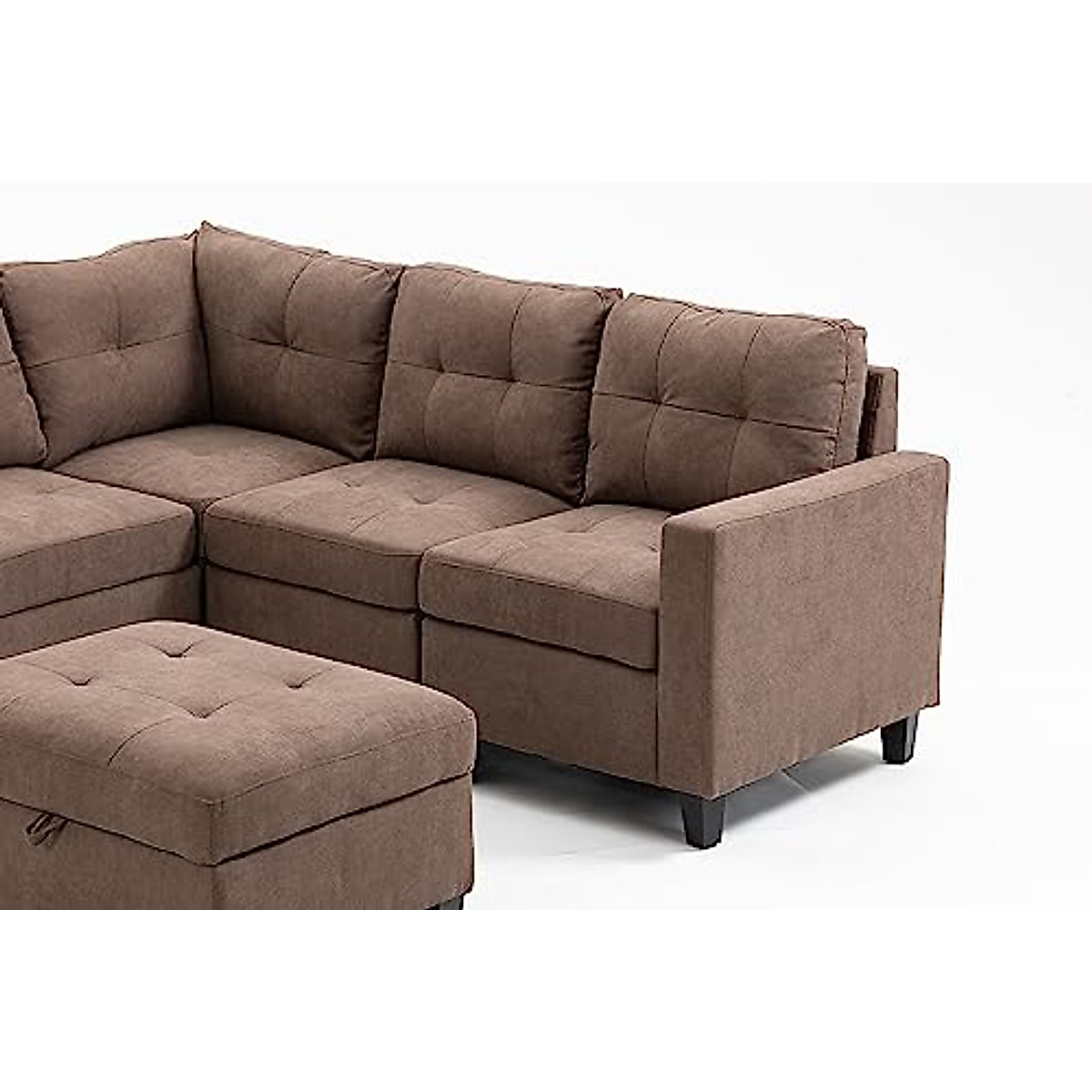 Evedy Living Room Furniture Set,L-Shaped, Modular Sectional Sofa with Left & Right Arm, Corner Chair, Ottomans Table,Extra Wide Chaise Lounge Couch for Home, Apartment (Brown)