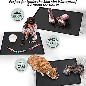 LochCraft Under Sink Mats for Kitchen Waterproof (31x22) Silicone Undersink Liner for Organizing and Waterproofing - Ideal for The Kitchen, Bathroom, and Laundry Room, Fits 33 Inch Cabinet (Black)