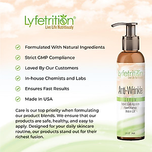 Lyfetrition Anti-Wrinkle Serum | 12 Oz Large Bottle | Anti-Aging Face Serum With Jojoba Oil, Rosehip Seed Oil & Many More Natural Ingredients - Moisturizing Cleanser for Fair & Younger Looking Skin