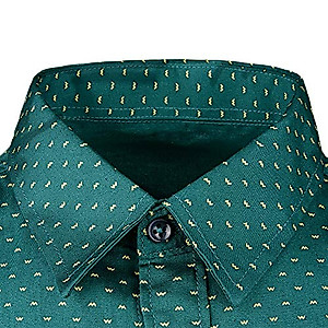 WULFUL Men's Casual Long Sleeve Dress Shirt Print Cotton Business Button Down Shirts Regular Fit Green
