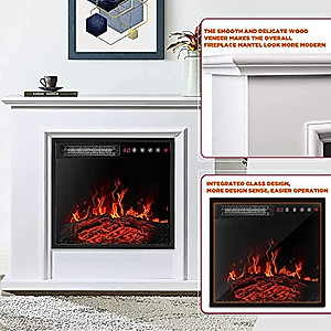 BOSSIN 32" Electric Fireplace Mantel with 18 inch 1500W Electric Fireplace Insert, Package Freestanding Fireplace Heater,White Wooden Firebox Faux Log & Led Flames, Touch Screen &Remote Control