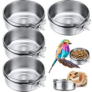 4 Packs Stainless Steel Bird Feeding Dish Cups 30 oz Bird Feeder Parrot Water Food Bowl Stainless Steel Pet Bowls with Clamp Bird Cage Accessories for Bird Cockatiel Budgies Parakeet Small Animals