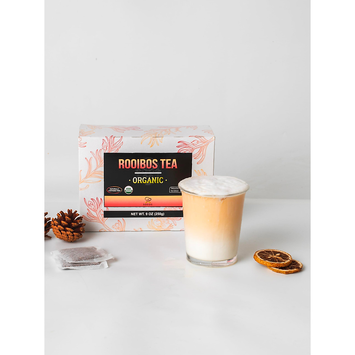 Soeos Rooibos Tea, Rooibos Tea Organic, Rooibos Tea Bags (100 Count), Naturally Sweet Herbal Tea, Caffeine Free, USDA Organic, Red Rooibos Tea Farmed in South Africa 9oz (250g),100 Count (Pack of 1)