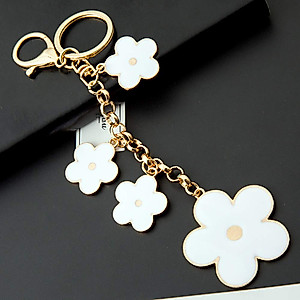Giftale Women's Flower Bag Charms White Enameled Keychain Purse Accessories,#526-1D
