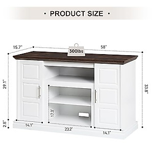IDEALHOUSE Farmhouse Modern TV Stand, 58 x 15.7 x 33.8 inches, White
