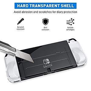 RHOTALL Clear Protective Case Compatible with Nintendo Switch OLED, Dockable Hard Shell for Switch OLED Console, Soft Cover with Comfortable Grip Design for Joycon Controller