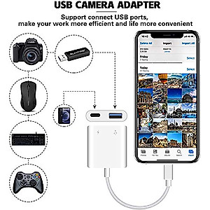 [Apple MFi Certified] Lightning to USB Camera Adapter for iPhone, USB OTG Adapter with Fast Charging Port Portable Compatible with iPhone/iPad/Card Reader/USB Flash Drive/Keyboard/Mouse Plug and Play