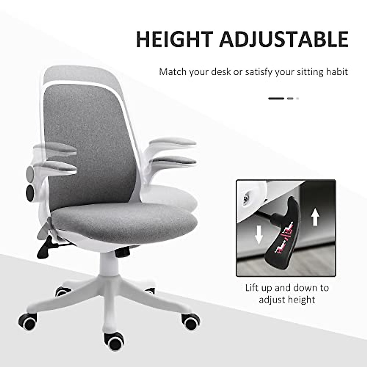Vinsetto Linen-Touch Fabric Office Chair Swivel Task Chair with Adjustable Lumbar Support, Height and Flip-up Arms, Grey