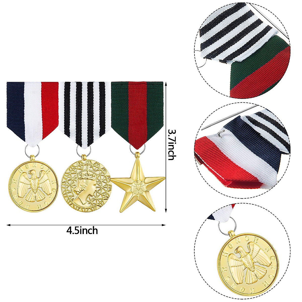 Hicarer 3 Sets Halloween Costume Military Badge Medal Combat Medal Plastic Military Medal Accessory for Women Men Coat Jacket Costume