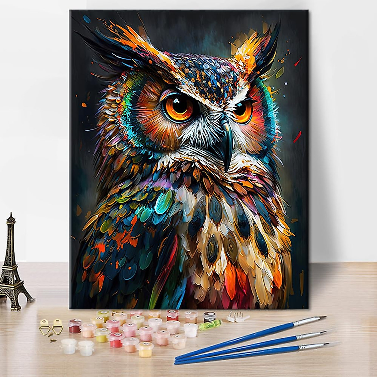 TUMOVO Animal Paint by Numbers, Abstract Owl Paint by Number for Adults, Delicate Animal Painting by Numbers for Home Wall Decor, Oil Painting with Brushes and Pigment, Frameless, 16x20 Inch