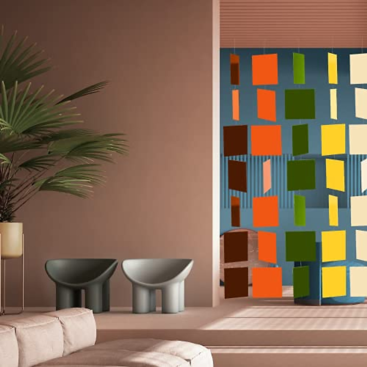 1970 Retro Style MODcast Hanging Mobile + Room Divider | Mid Century Modern Art by Atomic Mobiles (15 Panels - 40" w x 70" h)