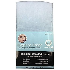 Elegance Diaper, Prefold Cloth Diaper Regular 4x6x4 6 Pack 100% Cotton (Blue)