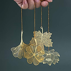 4 Pack Metal Bookmarks with Chain, Golden Hollow Bookmark for Book Lovers, Writers, Readers, Children, Teens, Men, Women, Adults