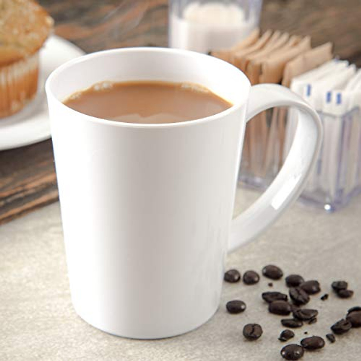 Carlisle FoodService Products Mug Plastic Coffee Mug with Large Handle for Buffets, Home, and Restaurant, Tritan, 12 Ounces, White