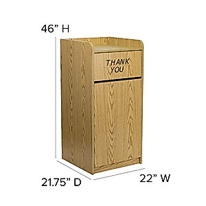 Flash Furniture Sony Laminate Wood Tray-Top Commercial Grade Trash Receptacle in Oak