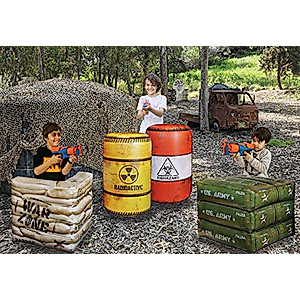 Pack of 4 Combat Battlefield Inflatables + Pack of 2 Barrels Inflatable Compatible with Nerf. Laser Tag Warzone