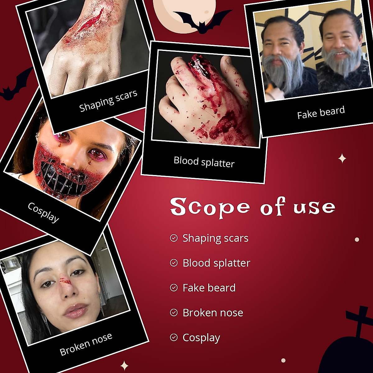 Dress-Up-America Halloween Makeup Kit - Face and Body Wax, Latex and Fake Blood Costume Face Paint Set - SFX Realistic Bloody Halloween Makeup Set for Teens and Adults