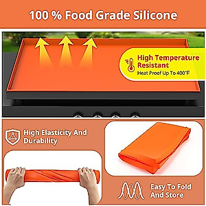 Griddle Mat Silicone for Blackstone 28 Inch Griddle, Food Grade Silicone Griddle Buddy Mat Cover, Heavy Duty Reusable Griddle Top Protector for All Season Outdoor, Extend Service Life - Orange
