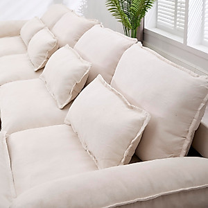 154.8" Oversized U-Shaped Cloud Couch with 2 Ottoman,Modern Large 4 Seats Modular Sectional Sofa with Reversible Chaise & Pillows,Velvet Fabric Cloud Couches for Living Room Apartment-Beige