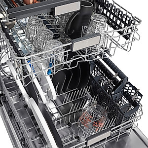 ZLINE Autograph Edition 24" 3rd Rack Top Touch Control Tall Tub Dishwasher in White Matte with Champagne Bronze Handle, 51dBa (DWMTZ-WM-24-CB)