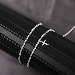 ASCOMY Silver Necklace for Women Silver Pendant Necklace 14K Silver Plated Shiny Twist Rope Chain Necklace CZ Cross Pendant Necklace Simple Necklace for women Girls Minimalist Jewellery Gift