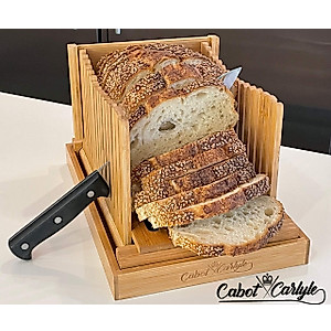 Bread Slicer Premium Bamboo Bread Slicers For Homemade Bread Cutting Guide for Homemade Bread Baking Supplies Bread Cutter Cake Slicer Bagel Slicer Foldable and Compact with Crumb Tray