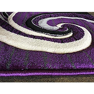 Modern Purple,Black & Grey Door Mat Contemporary Area Rug Swirl Contempo 344 (2 Feet X 3 Feet 4 inch)