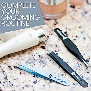 Tweezer Guru Ingrown Hair Tweezers - Pointed Precision Tweezers for Eyebrows & Ingrown Hair Removal - Blackhead and Splinter Tweezer with Sharp Needle Nose Point (2 Piece Set, Black (Point+Slant))