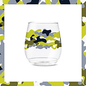 TOSSWARE POP 14oz Vino Camo Series, SET OF 6, Premium Quality, Recyclable, Unbreakable & Crystal Clear Plastic Printed Glasses
