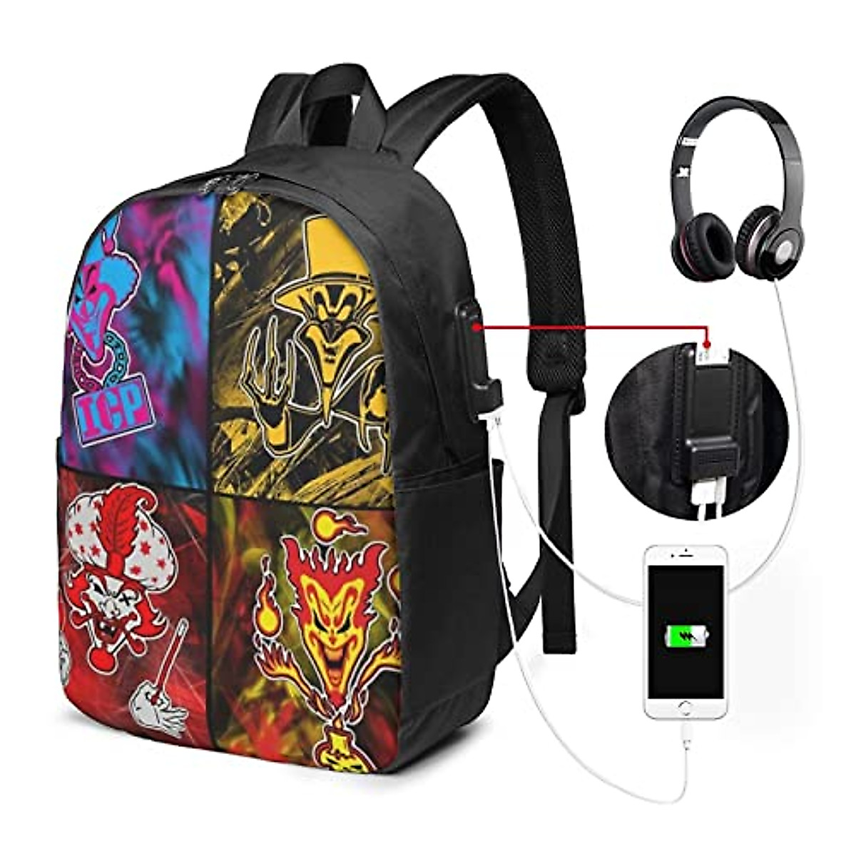 HatChetMan ICP 17 in Backpack USB Charger Bookbag Laptop Bag Bookbag Unisex Classic Fashion Backpack