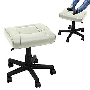 Adjustable Footrest Ottoman Stool with 360° Rolling Wheels Ergonomic Footrest Under Desk Foot Rest for Home or Office Use (Beige)