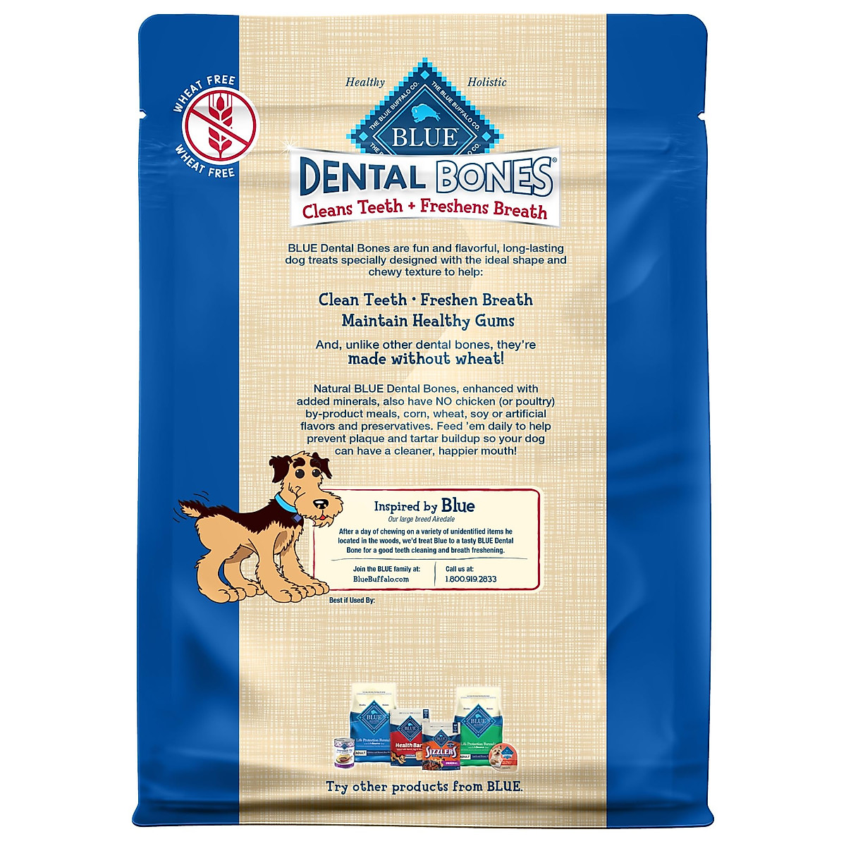 Blue Buffalo Dental Bones Regular Natural Dental Chew Dog Treats Bag