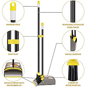Broom and Dustpan/Broom with Dustpan Combo Set,Standing Dustpan Dust Pan with Long Handle 40"/52" for Home Kitchen Room Office Lobby Indoor Floor Cleaning Broom and Dustpan Set for Home