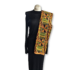 African Kente Print Fabric (6 Yards) Kente African Print Ankara Fabric for Head Wraps, Choir Stoles, African Dance Uniforms for Men Women Kids, Home Decor, Craft Project, Clothes, Kente mask face cover