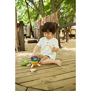 PlanToys Wooden Sorting and Stacking Rocket with Astronaut (5694) | Sustainably Made from Rubberwood and Non-Toxic Paints and Dyes | Eco-Friendly PlanWood