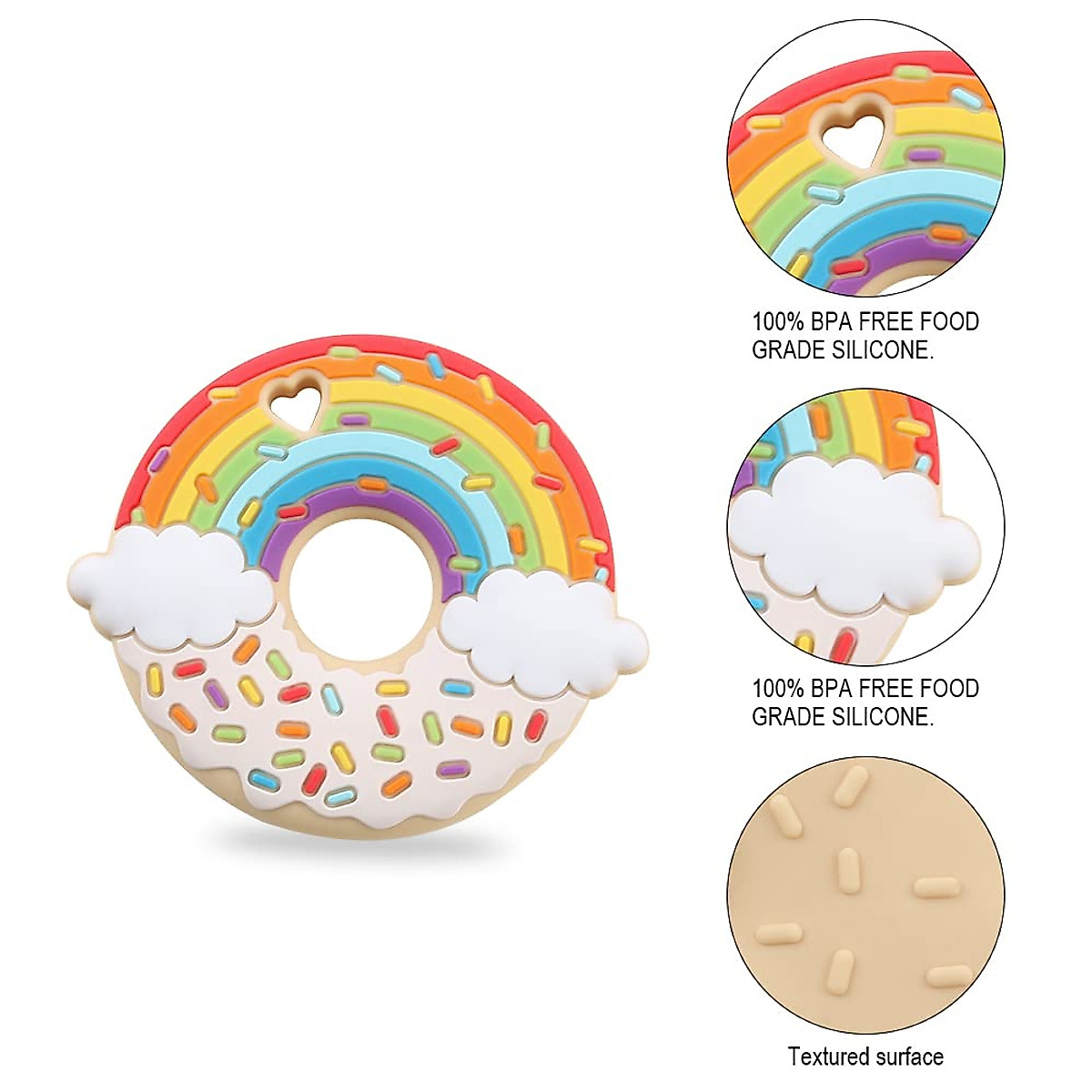 AmazingM Rainbow Donut Sensory Chew Teether for Boys and Girls,Food Grade Silicone Safety Chewy Teething Toy for Kids with Autism, ADHD,Oral Motor,Teething,Biting Needs