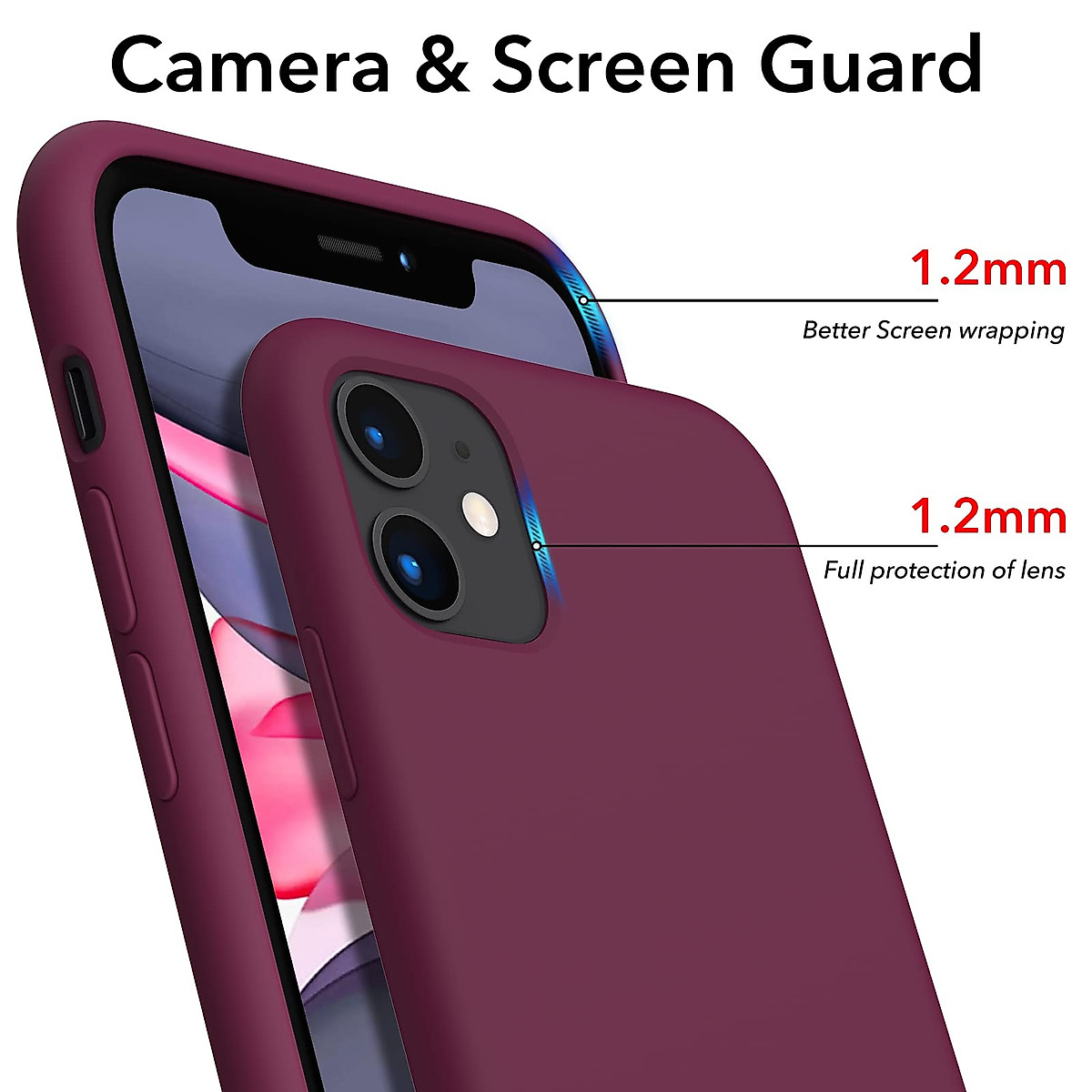 ORNARTO Compatible with iPhone 11 Liquid Silicone Case 6.1 inch, Slim Liquid Silicone Case with Open Bottom Style Soft Gel Rubber Cover - Wine Red