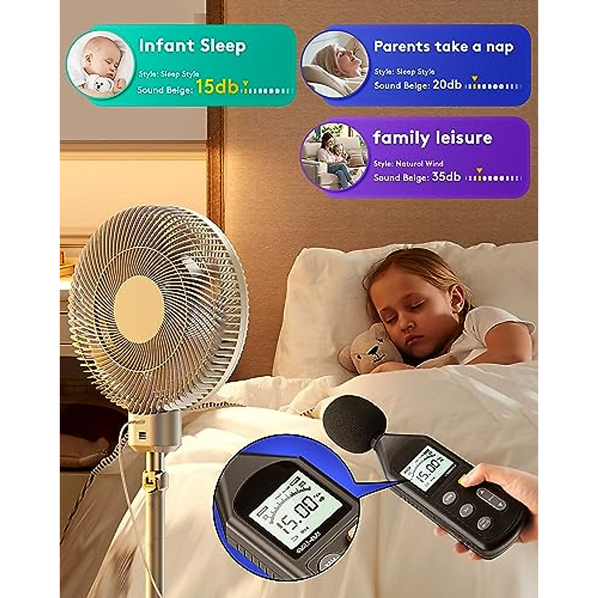 EVYON Standing Fan,15db Quiet Oscillating Fans for Indoors with Remote Controller, Negative Ion 12.8" DC Motor Economized Stand Up Fan Pedestal Fan, 36 Speeds 12H Timer 3 Modes Floor Fans for Home