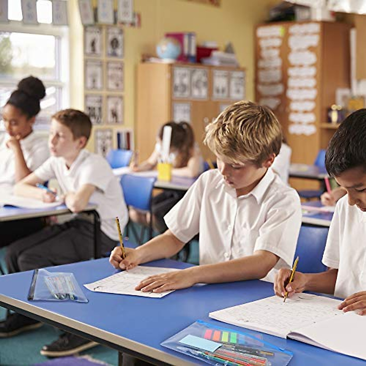 EOOUT 24 PCS Poly Zip Envelope, Pencil Pouch, Reusable Envelopes, Pencil Case Bulk, Bill Bag, 9 x 4.7 Inches, A6 Size, 10 Colors, for School and Office Supplies