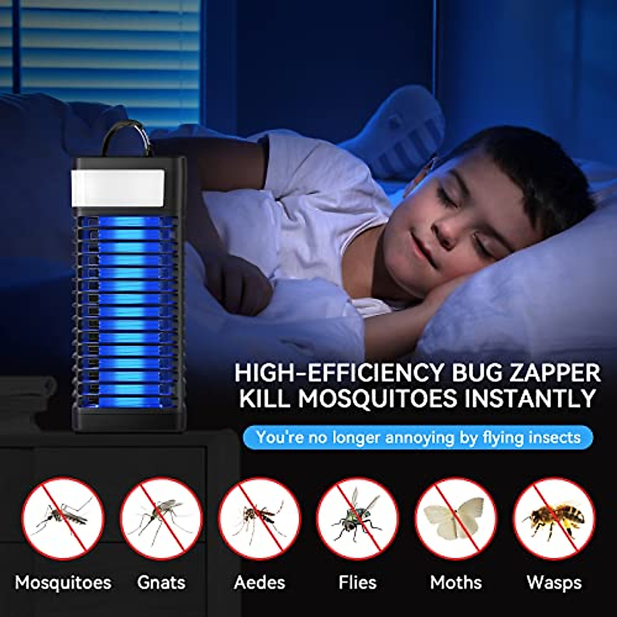 Bug Zapper, Bug Zapper Indoor, Outdoor, Mosquito Zapper, Mosquito Trap, Fly Zapper, Cordless Killer for Home Garden and Patio Use （Black）