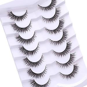 SQYlashes False Eyelashes Short Lashes Natural Look, Wispy Lashes Cat Eye 12mm - 7 Pairs, ZG67