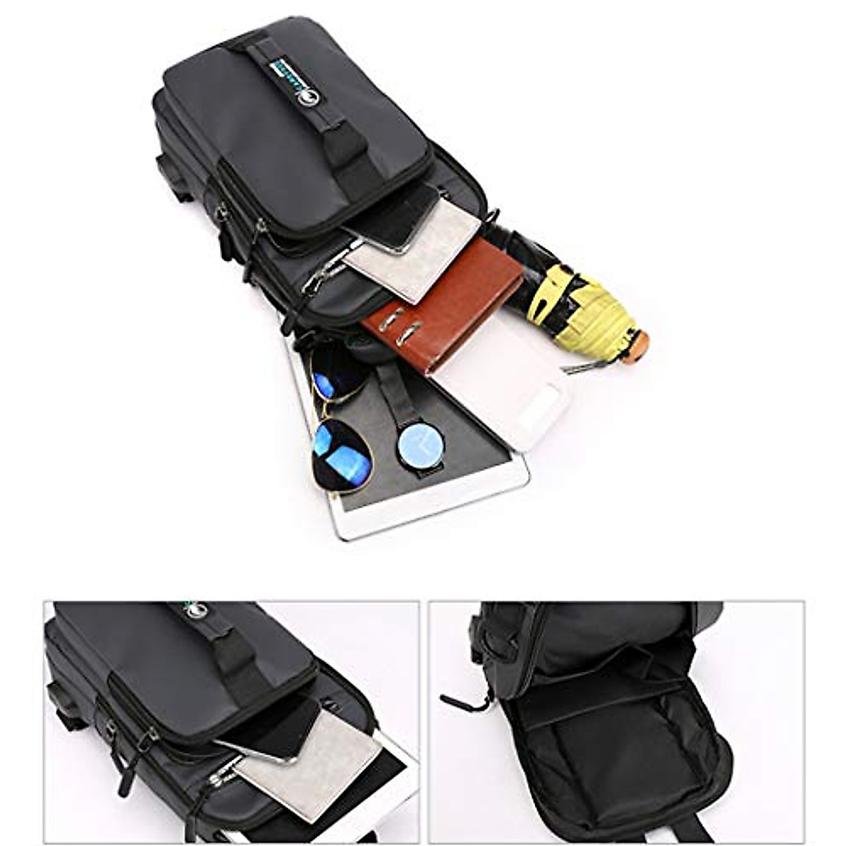 Shoulder Backpack Sling Chest Crossbody Bag Cover Pack Messenger Daypack Rucksack Bicycle Sport With USB Charging Port (Black)