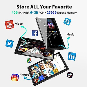 SGIN Tablet Android 12 Tablets 10.1 Inch Tablet with 4GB RAM 64GB ROM, 1.6 GHz Octa-core Processor, FHD 1280x800, 2MP + 5MP Dual Camera, Bluetooth 5.0, GPS, 6000mAh, 256GB Expansion, Black