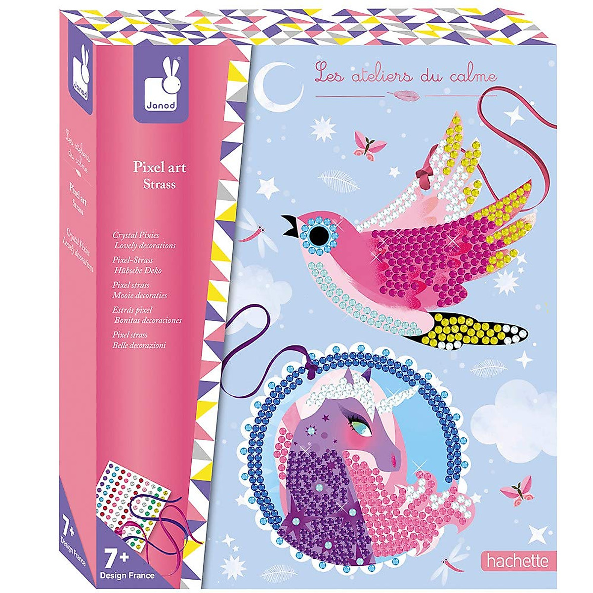 Janod Crystal Pixies Craft Kit - Unicorn & Cat - 5 Boards with 1,500 Mini Crystals - Ages 7+ - J07821