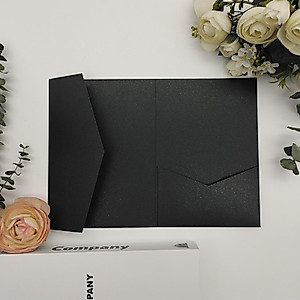 25 Pieces A7 Pocket Invitations (5.12 x 7.09) Trifold Wedding Invitation Cards for 5x7 Invites Wedding Bridal Shower Engagement Birthday Sweet 16 (Pearl Black)