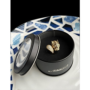 AIKAITUO 14K Gold Transparent Crystal Rhinestone Cheetah Leopard Head Ring Adjustable Statement-ring for Women